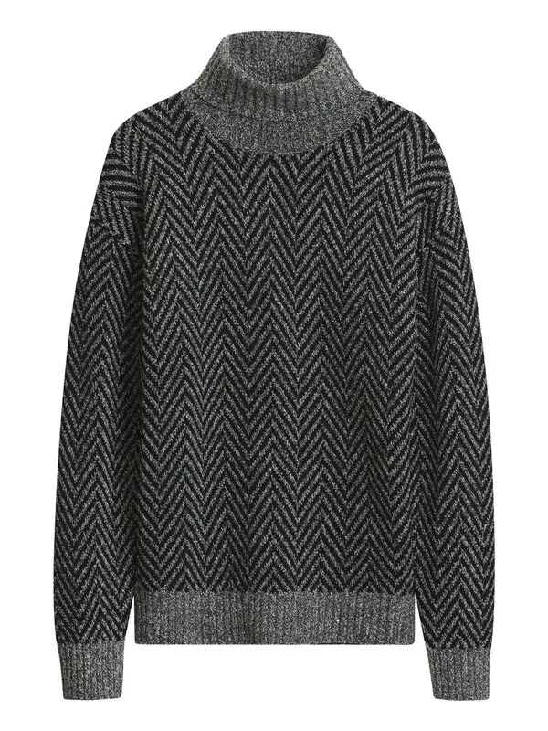 Hugo Relaxed-fit Turtleneck Sweater With Herringbone Knit - Black