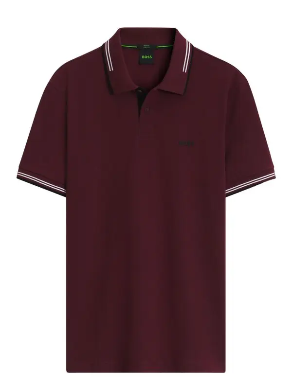 BOSS Slim-fit Polo Shirt With Contrast-stripe Details - Dark Pink