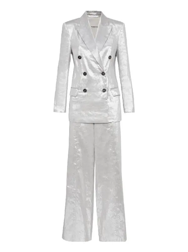 Brunello Cucinelli Metallic Linen-blend Suit - Silver