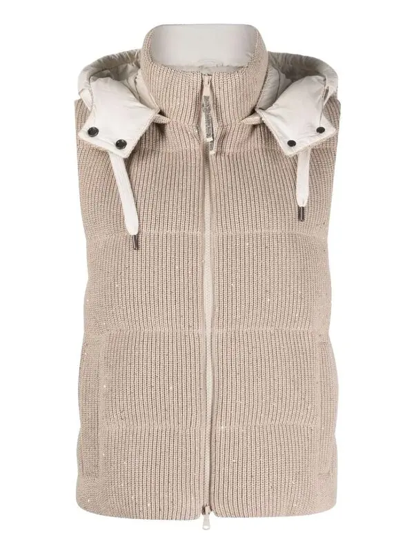 Brunello Cucinelli Down Padded Knit Gilet - Nude