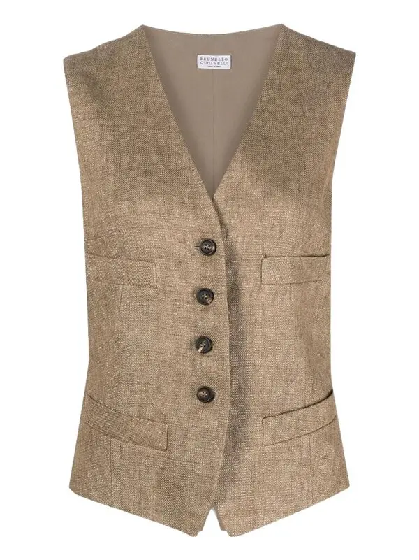 Brunello Cucinelli Single-breasted Linen Waistcoat - Brown