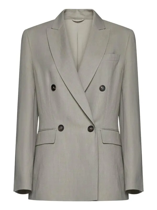 Brunello Cucinelli Double-breasted Notched Lapel Blazer - Gray