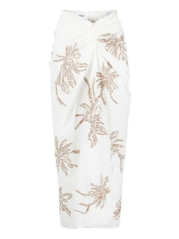 Brunello Cucinelli Floral Wrap Maxi Skirt - White