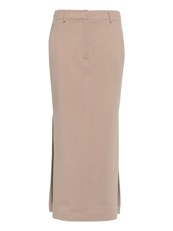 Brunello Cucinelli Midi Jersey Skirt With Side Slits - Tan