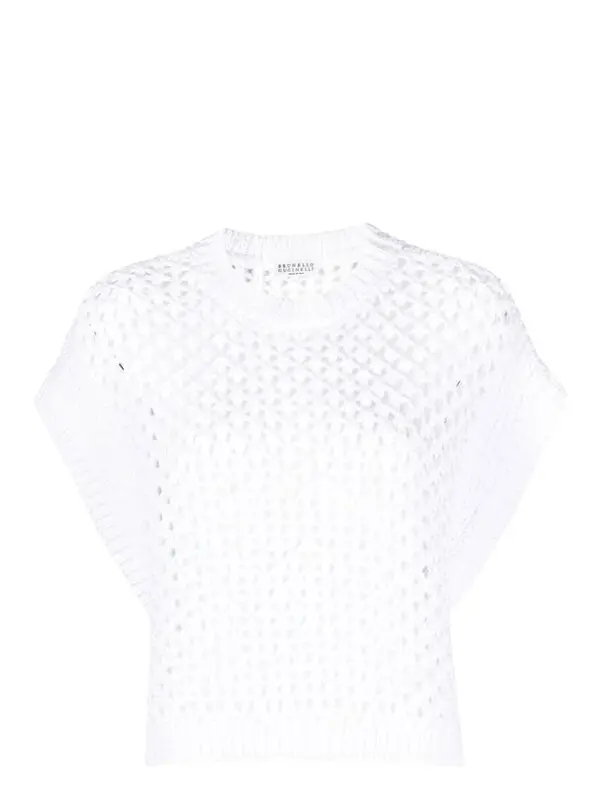 Brunello Cucinelli Open-knit Cropped Pullover - White