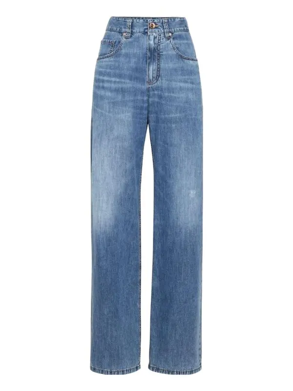 Brunello Cucinelli High-waisted Straight-leg Jeans With Monili Chain Detail - Blue