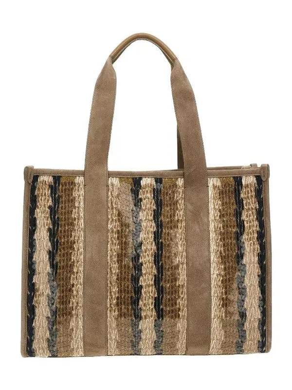 Brunello Cucinelli Sequin-embroidered Striped Tote Bag - Brown