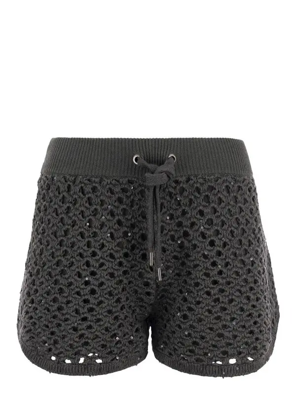 Brunello Cucinelli Sequin-embellished Crochet Short Shorts - Black