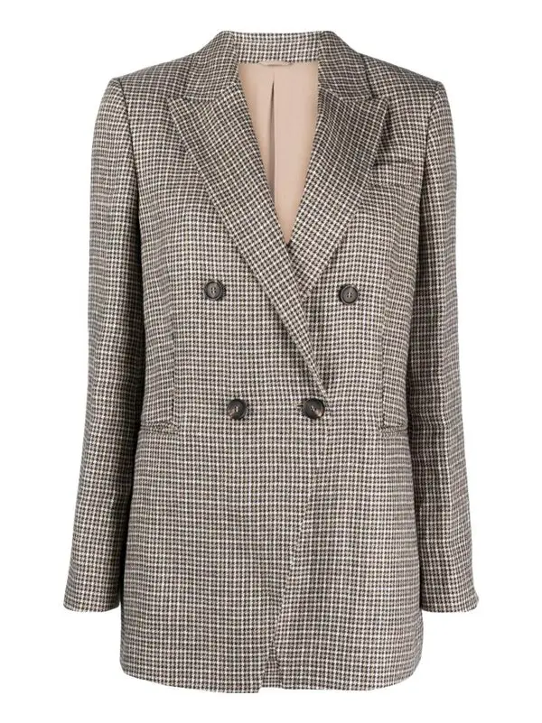 Brunello Cucinelli Houndstooth-pattern Double-breasted Blazer - Gray