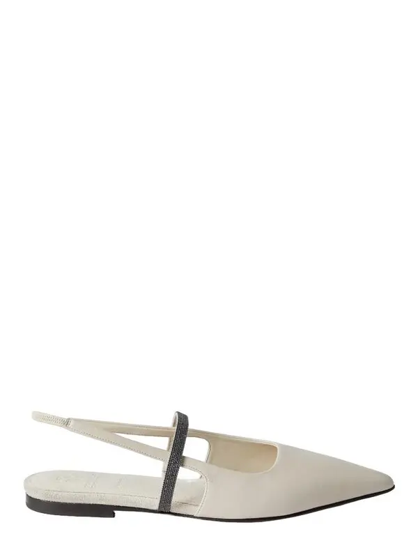 Brunello Cucinelli Slingback Ballet Flats With Monili Chain - White