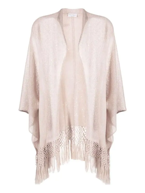 Brunello Cucinelli Fringed Linen Poncho - Pink