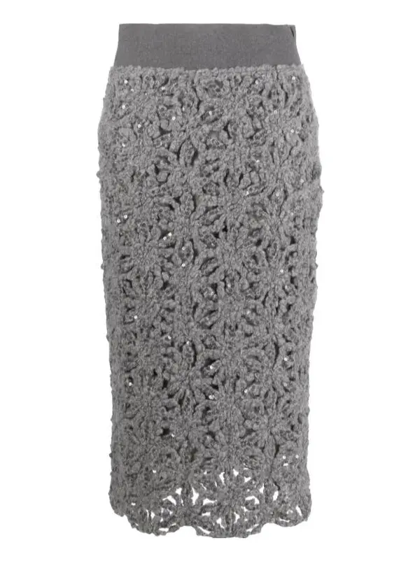 Brunello Cucinelli Sequin-embellished Crocheted Midi Skirt - Gray