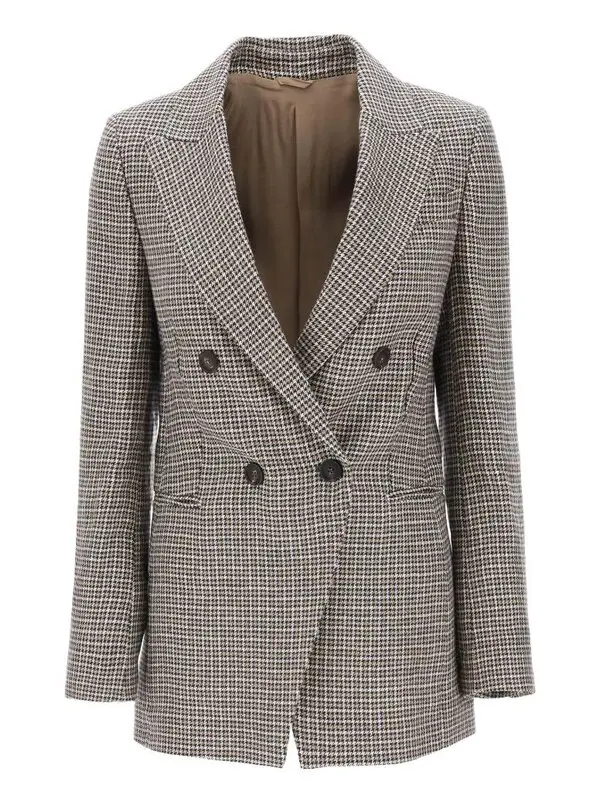 Brunello Cucinelli Double-breasted Houndstooth Blazer - Gray