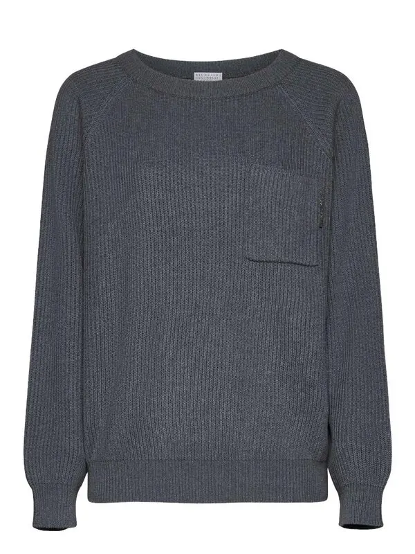 Brunello Cucinelli Ribbed Knit Cotton Jumper - Black