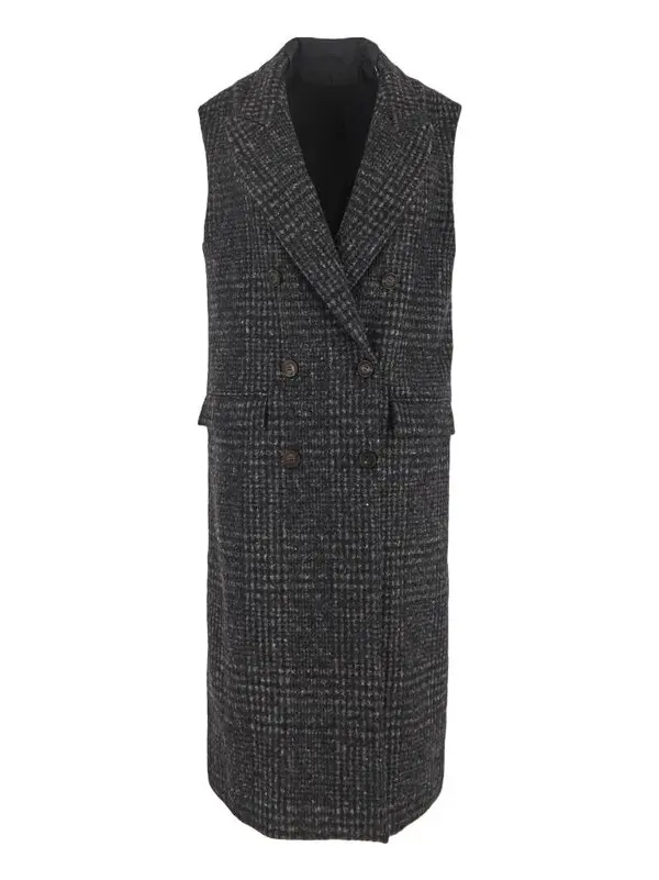 Brunello Cucinelli Checked Double Breasted Sleeveless Vest - Black