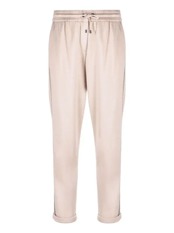 Brunello Cucinelli Silk-blend Track Pants With Contrast Trim - Nude