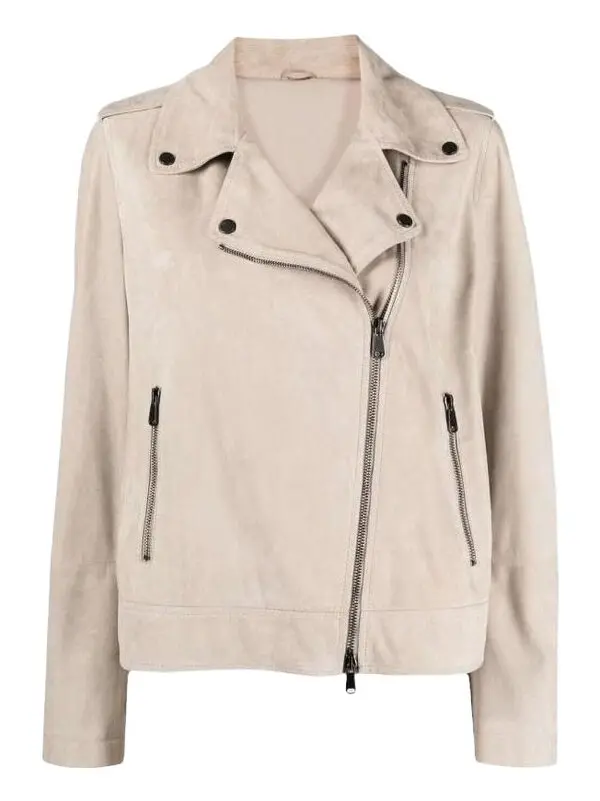 Brunello Cucinelli Suede Biker Jacket - Nude