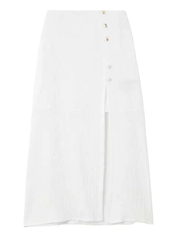 Mother Of Pearl Midi Skirt With Faux Pearl Embellishments - No