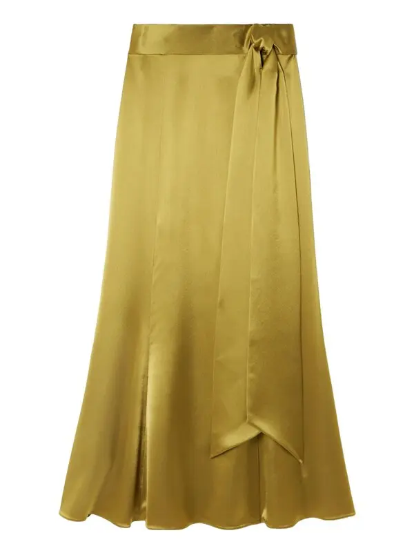 Galvan Midi Wrap Skirt In Satin - Green