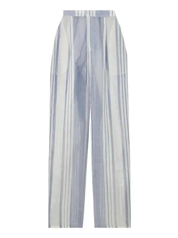 ADMONA Striped Sheer Chiffon Straight-leg Pants - Blue