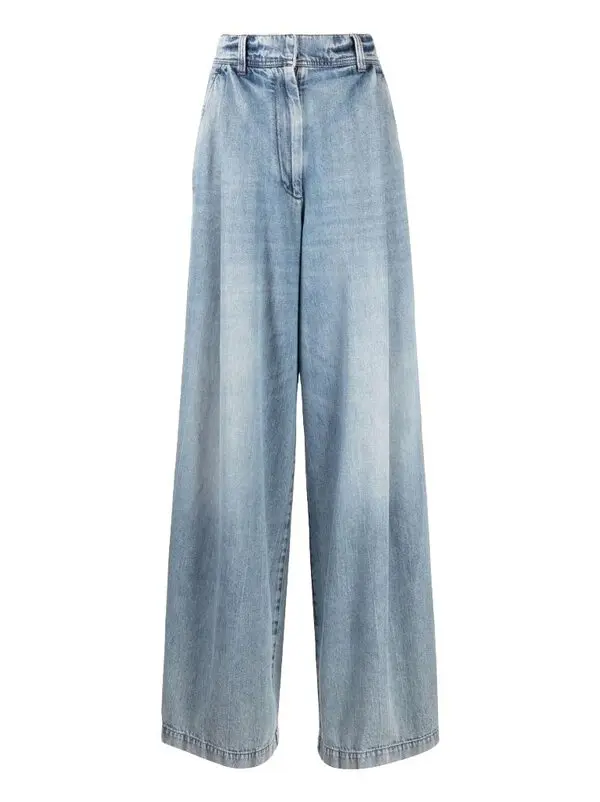 Brunello Cucinelli Light Wash Pleated Wide Leg Jeans - Blue