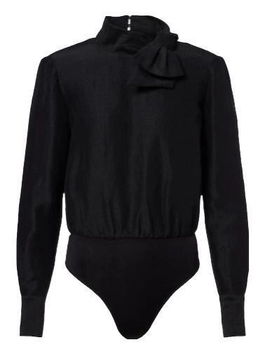 Roland Mouret Bow Detail Jacquard Ramie And Silk Bodysuit - Black