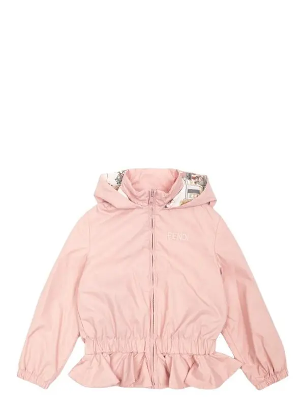 Fendi Zip-up Hooded Jacket With Ruffled Hem - Pink