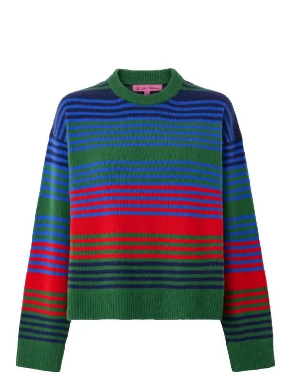 THE ELDER STATESMAN Striped Cashmere Crew Neck Sweater - Blue