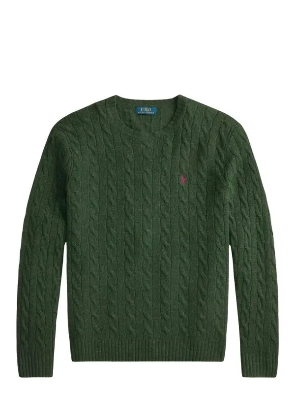 Polo Ralph Lauren Embroidered Cable Knit Crewneck Sweater - Green