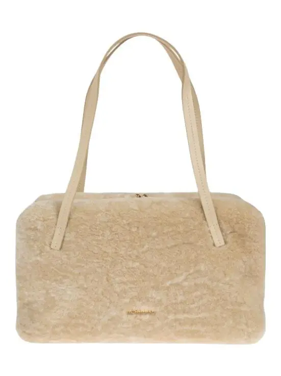 JIL SANDER Shearling Shoulder Bag - Off-white
