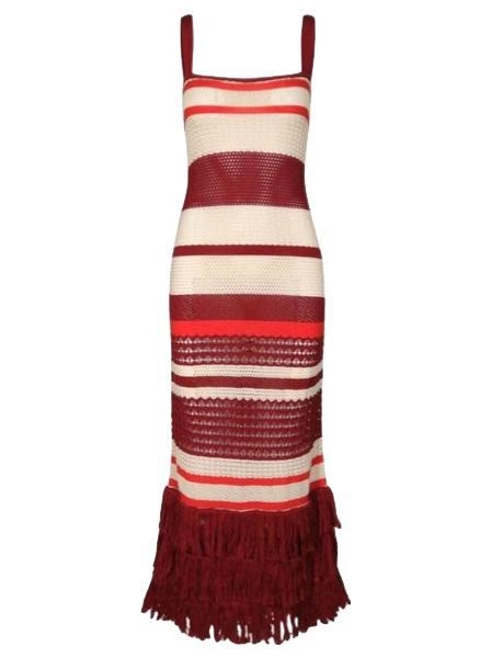 Johanna Ortiz Embayed Fringe Midi Dress - Red