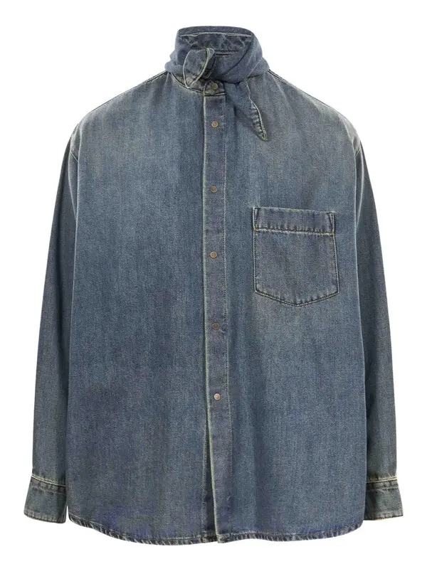 DARKPARK Long-sleeve Denim Shirt With Scarf Detail - Blue
