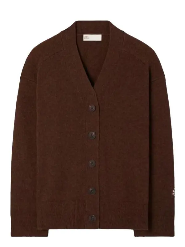 Tory Burch Buttoned V-neck Cardigan - Dark Roast