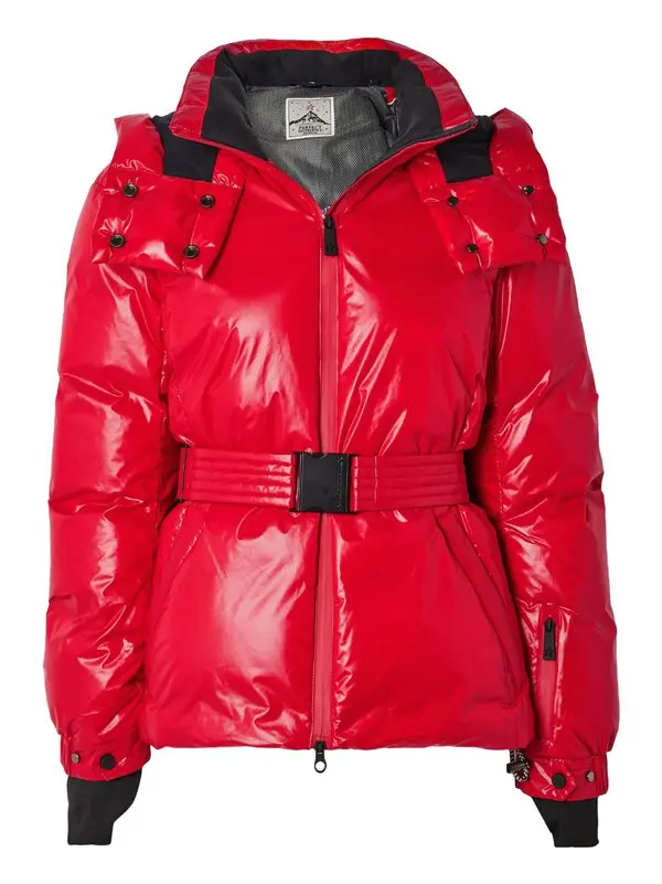 Perfect Moment Candice Belted Hooded Down Ski Jacket - Red