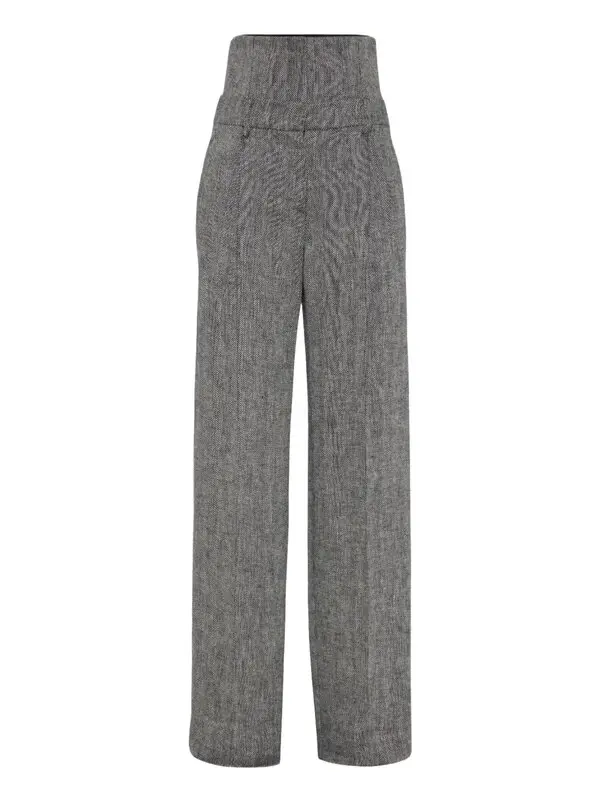 Brunello Cucinelli Herringbone High-waist Trousers - Gray