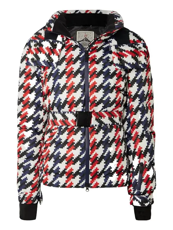 Perfect Moment Candice Belted Houndstooth Down Ski Jacket - Black
