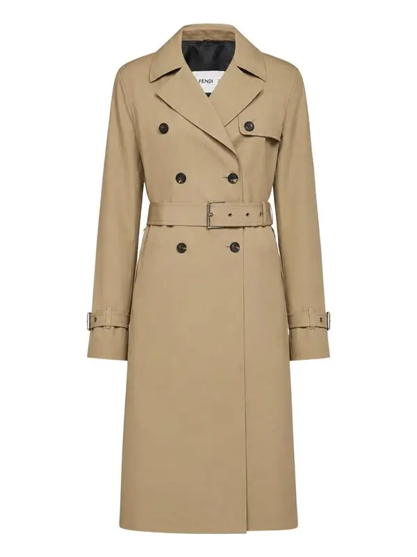 Fendi Double Breasted Belted Trench Coat - Beige