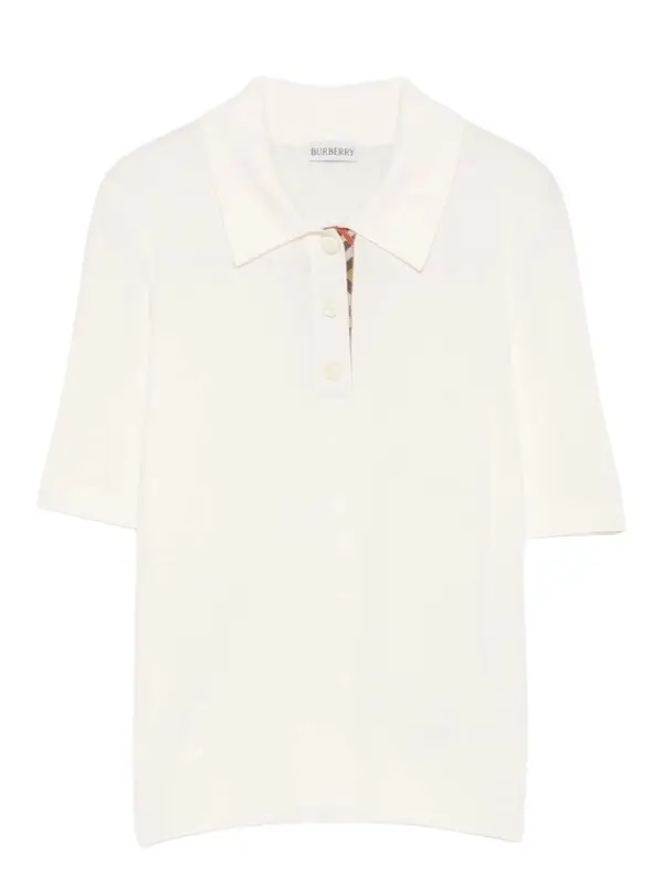 Burberry Check Trim Polo Top - White