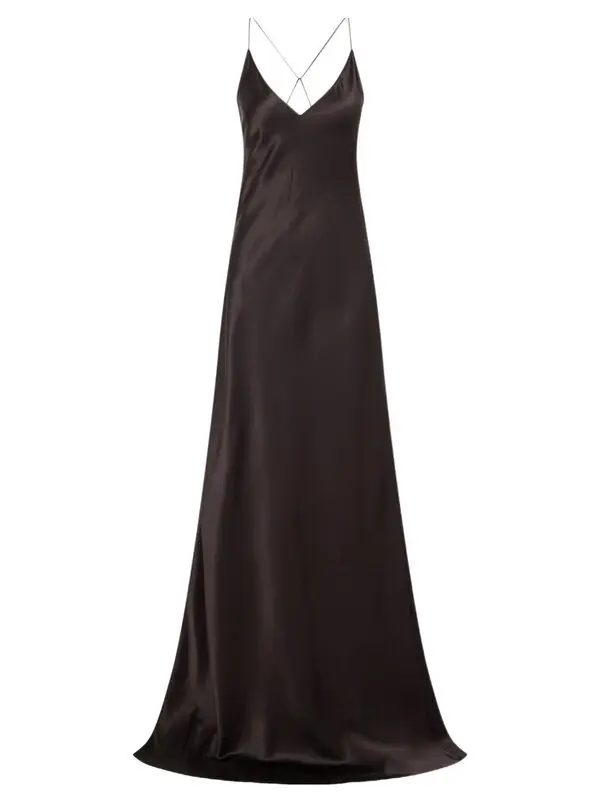 NILI LOTAN V-neck Thin Strap Maxi Dress - Black