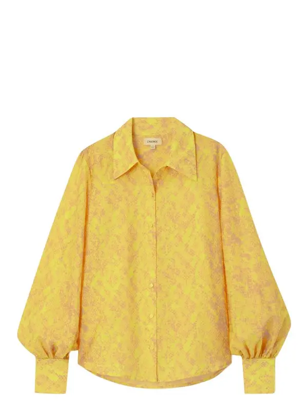 L'Agence Printed Tencel Blend Top With Voluminous Sleeves - Yellow