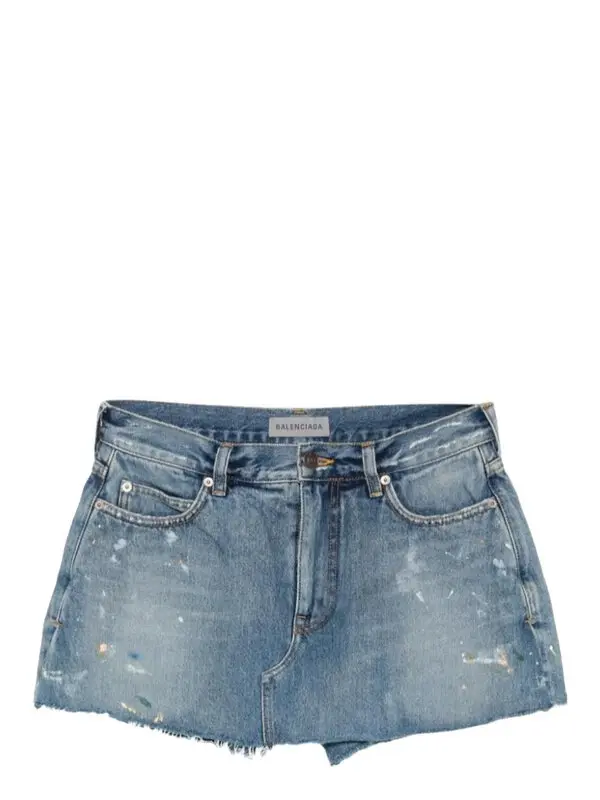 Balenciaga Distressed Paint-splatter Shorts - Light Blue