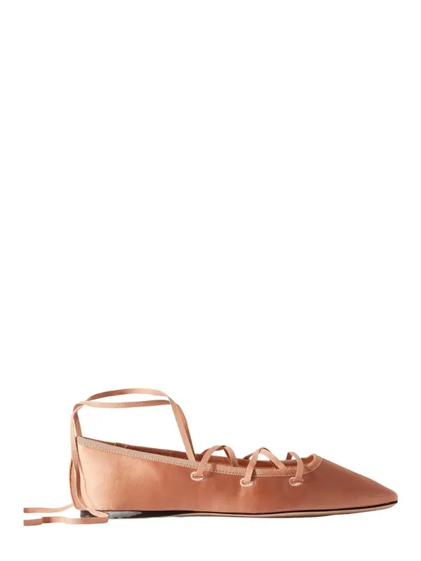 LOEFFLER RANDALL Satin Ballet Flats With Ankle Straps - Brown