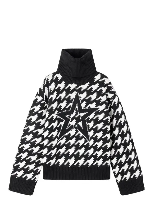 Perfect Moment Jacquard Knit Houndstooth Wool Turtleneck Sweater - Black
