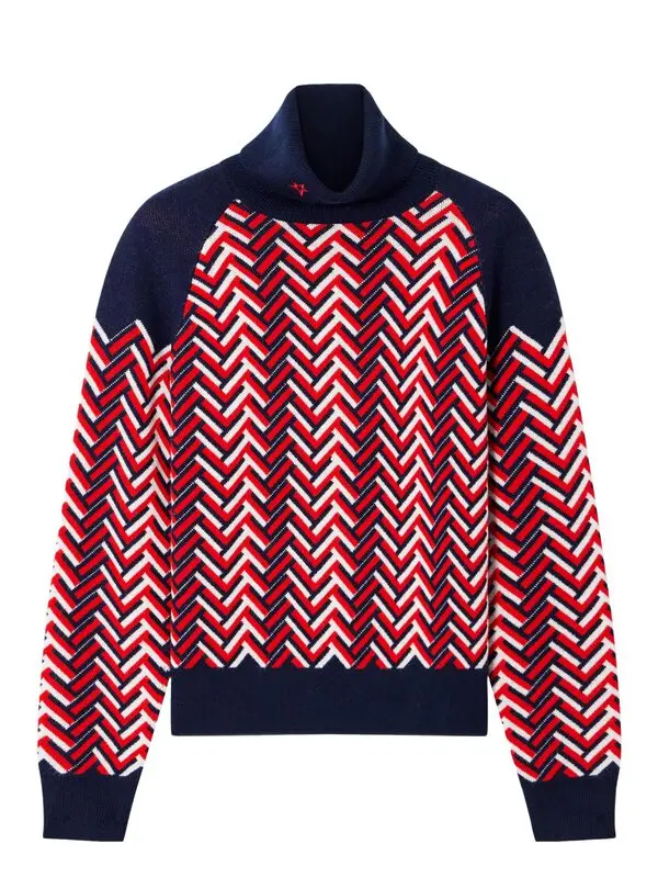 Perfect Moment Jacquard Knit Wool Turtleneck Sweater - Black