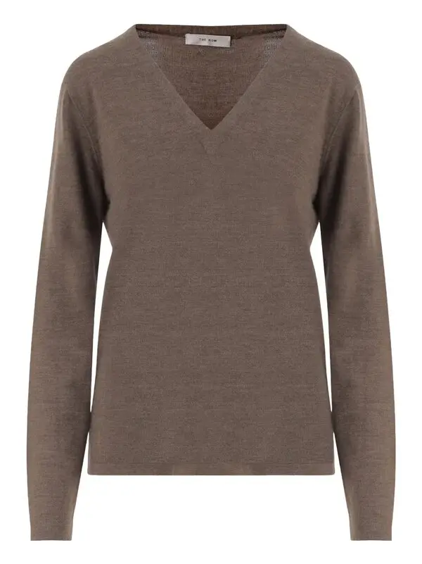 THE ROW Long Sleeve V-neck Sweater With Lateral Slits - Brown