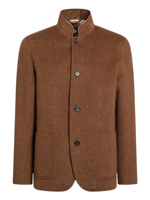 Loro Piana Long Sleeve Button-up Jacket With Leather Trim - Iris Bronze