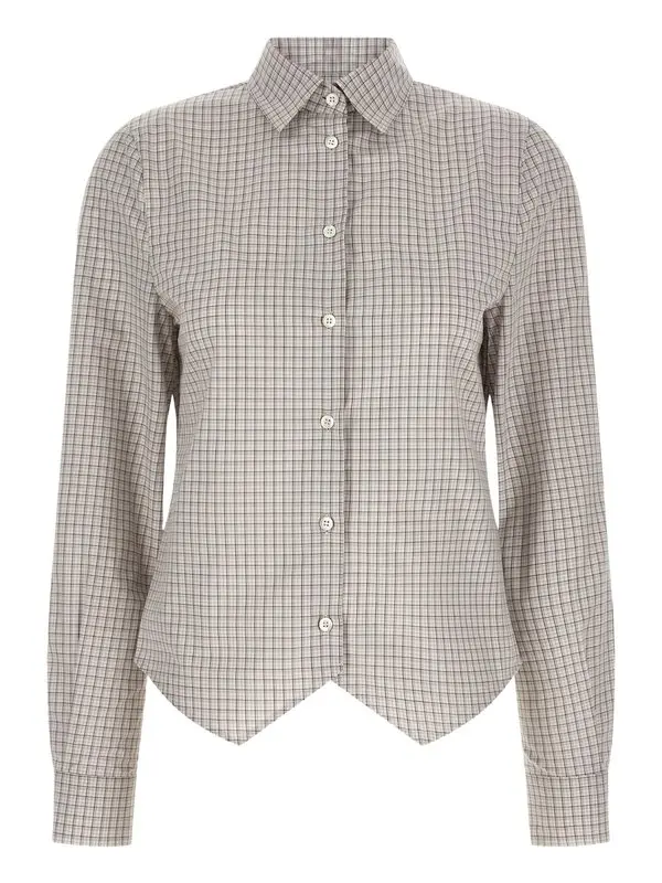 MAISON MARGIELA Checkered Pointed Hem Shirt - Beige