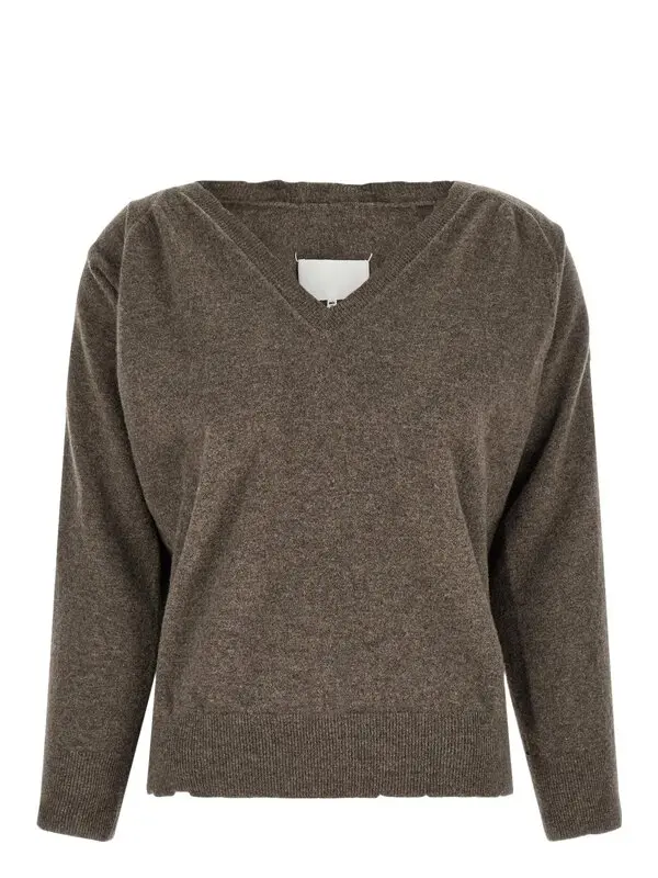 MAISON MARGIELA V-neck Ribbed Knit Sweater With Distressed Effect - Brown