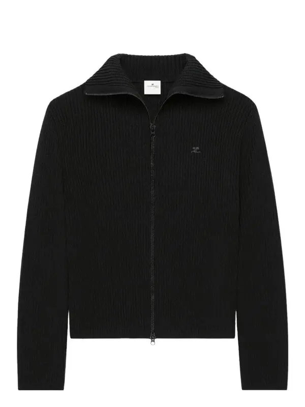 COURREGES Ribbed Wool Zip-neck Sweater - Black