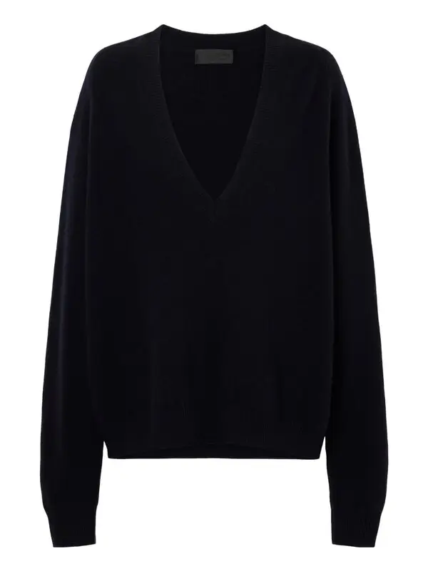 NILI LOTAN Cashmere V-neck Relaxed Fit Sweater - Navy Blue
